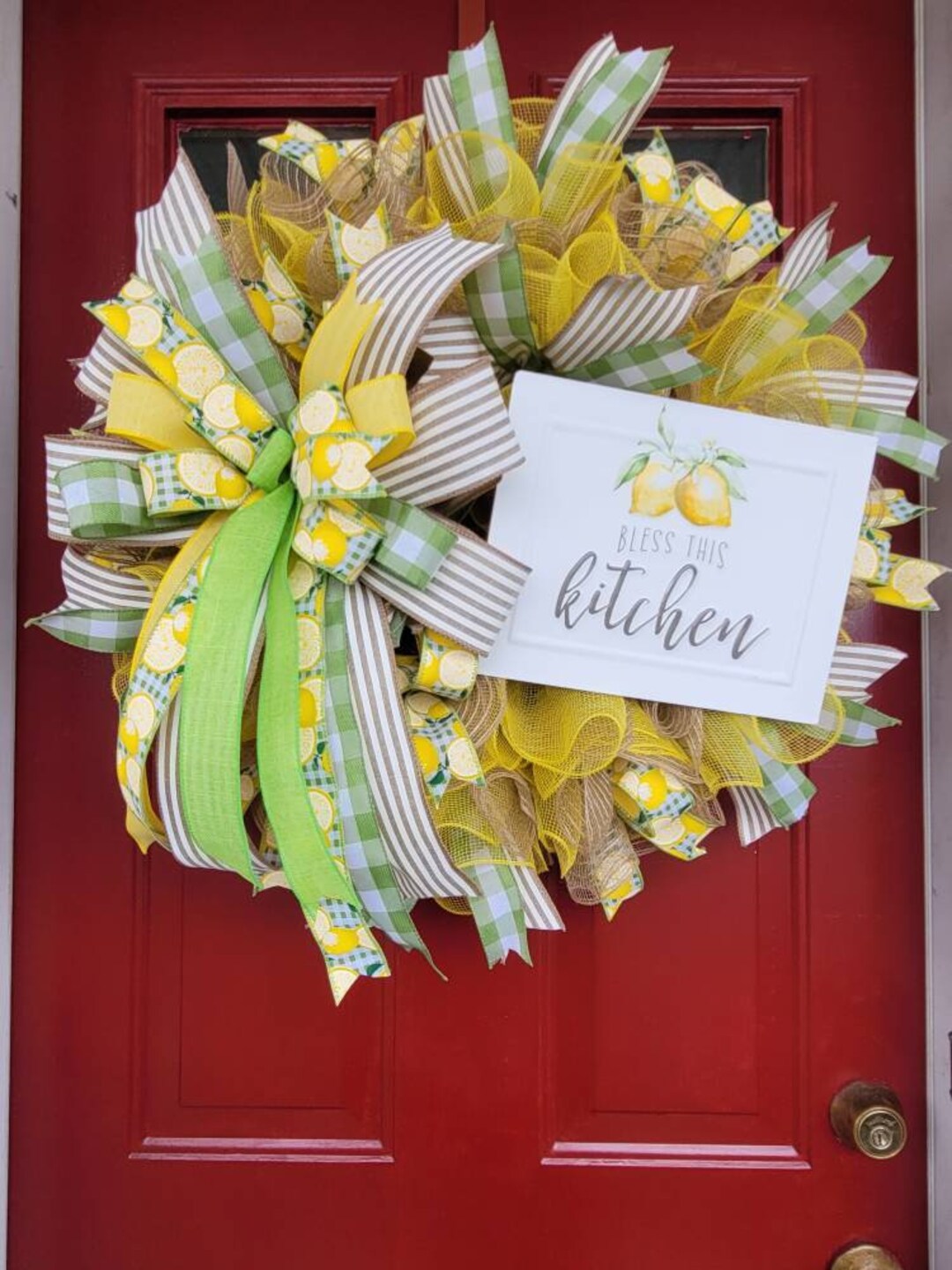 Lemon Wreath, Lemon Kitchen Decor, Lemon Wall Decor, Lemon Mesh Wreath ...