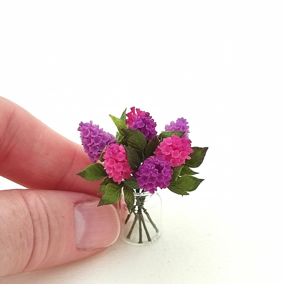 1:12 Scale Miniature Lilacs in Vase. Dollhouse Polymer Clay Flower ...