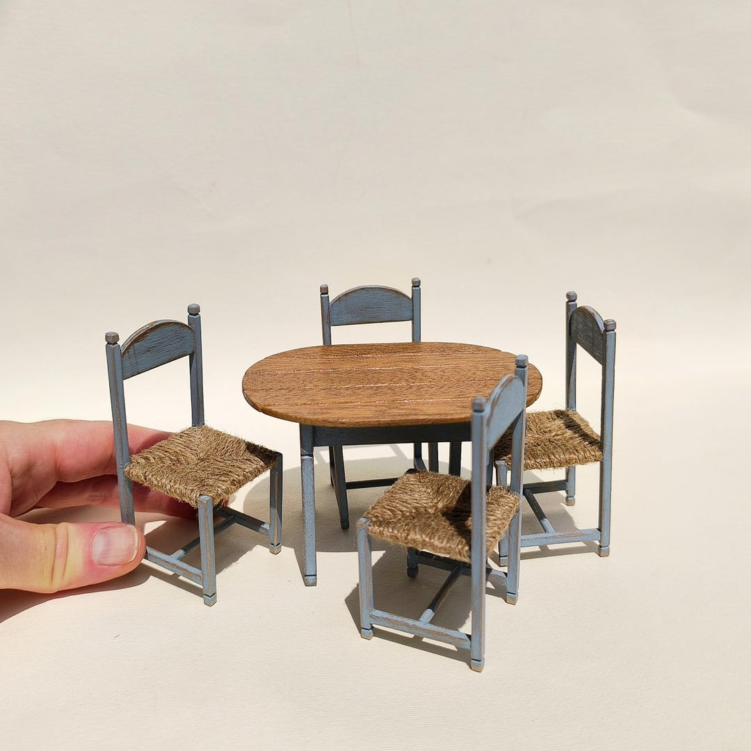 1/12 Dollhouse Kitchen Table an Chairs. Miniature Kitchen Furniture ...