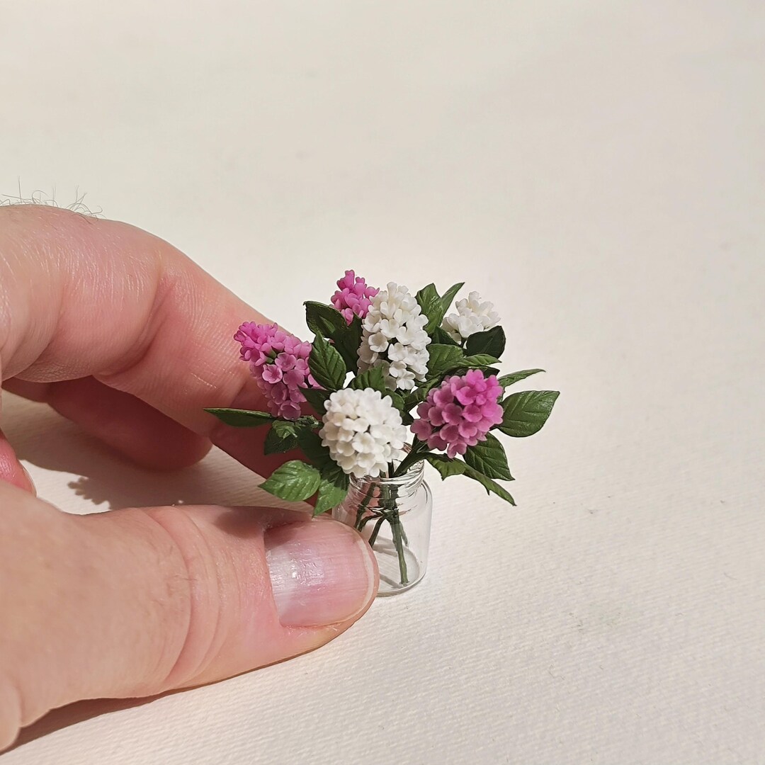 1:12 Scale Miniature Lilacs in Vase. Dollhouse Polymer Clay Flower ...