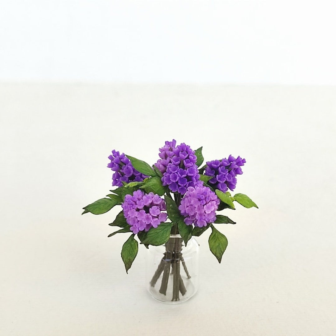 1:12 Scale Miniature Lilacs in Vase. Dollhouse Polymer Clay Flower ...