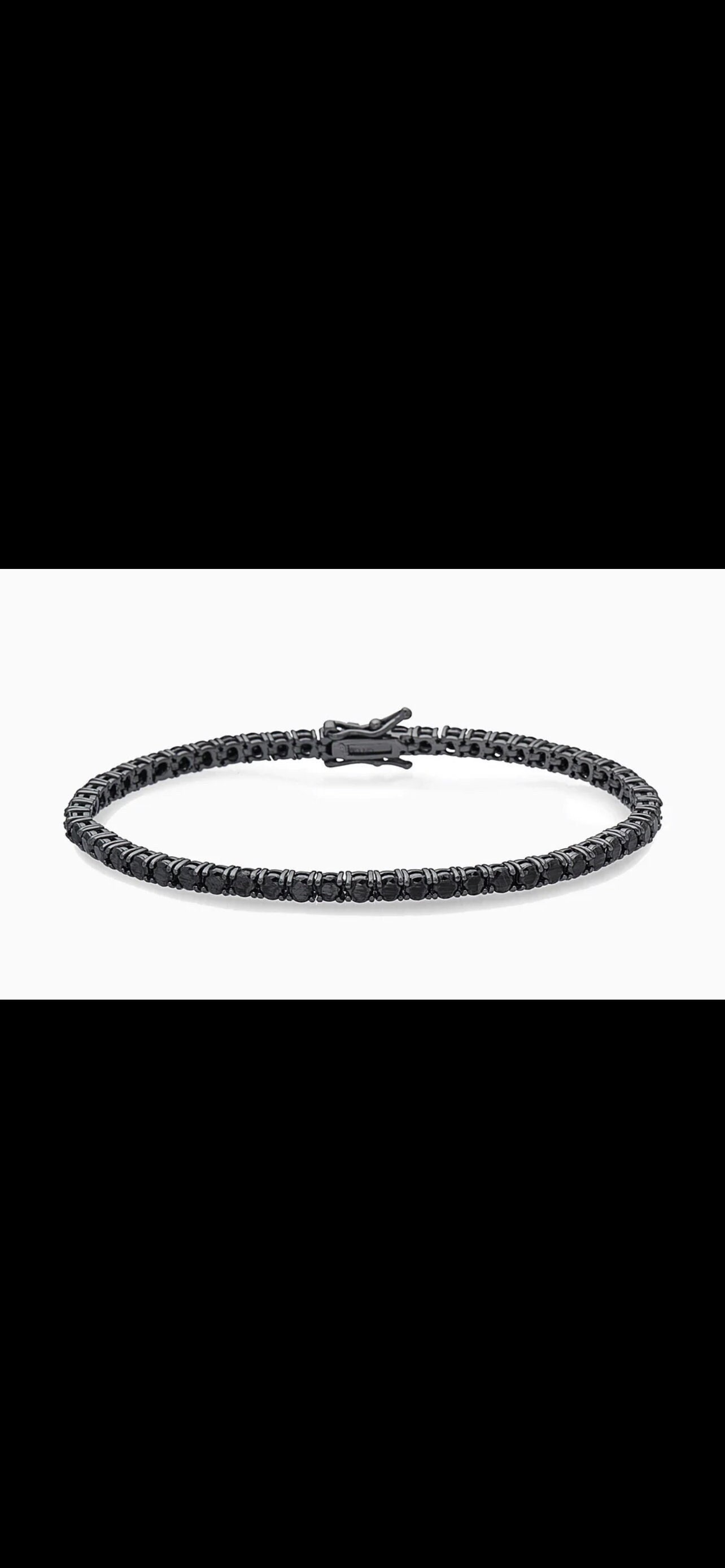 Black Tennis Bracelet Sterling Silver Simulated Diamond Etsy