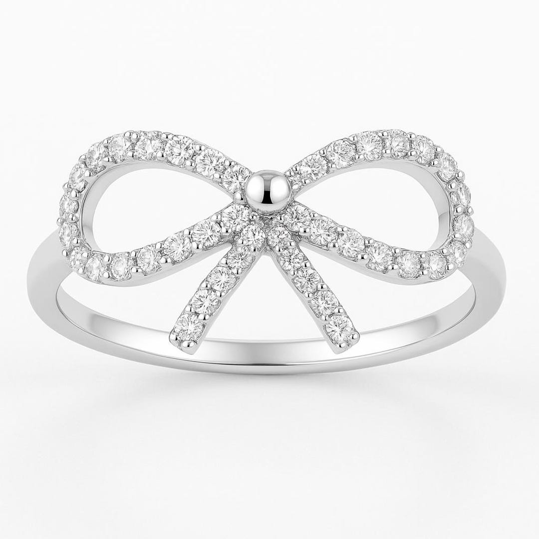 Sterling Silver Bow Ring, CZ Bow Ring, Cubic Zirconia Ring, Statement ...