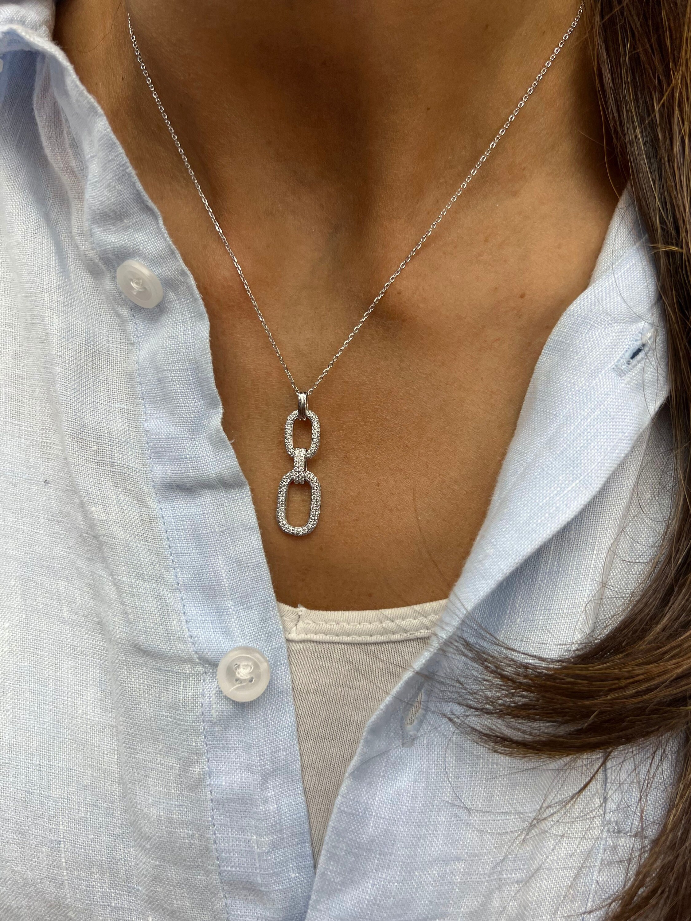 Diamond Necklace, 14k Diamond Paper Clip Pendant, 14k Yellow & White ...