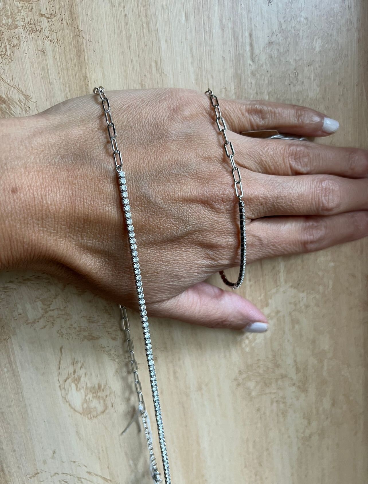 Half Tennis Half Paperclip Necklace, Sterling Silver Necklace ...