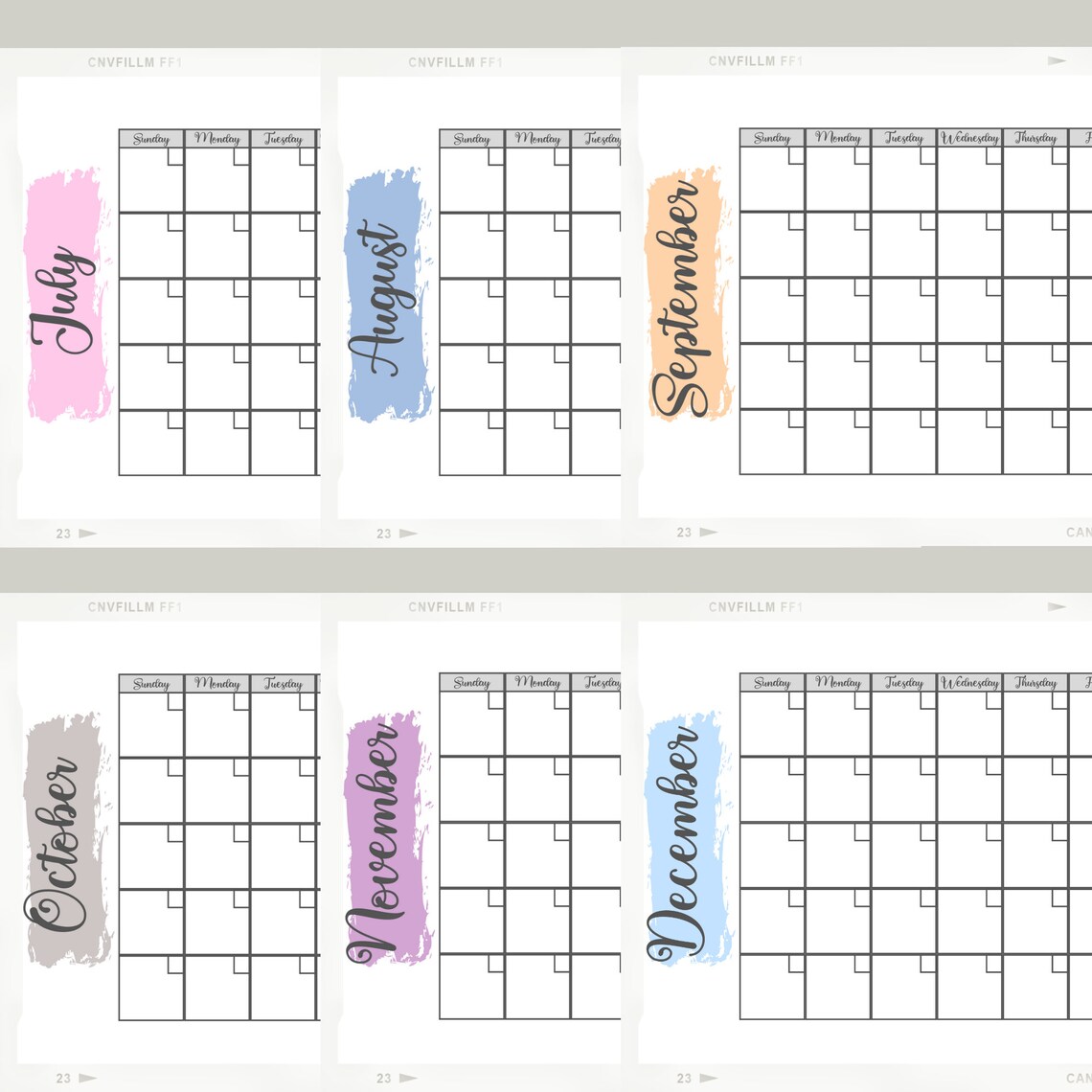 Printable Monthly Calendar, 8.5 X 11, Modern Brush Stoke, 12 Months ...