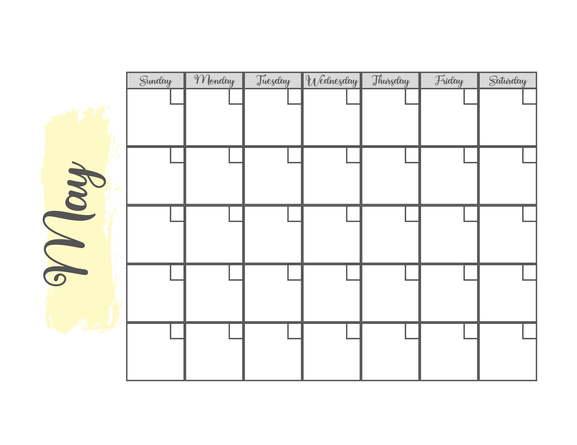 Printable Monthly Calendar, 8.5 X 11, Modern Brush Stoke, 12 Months ...