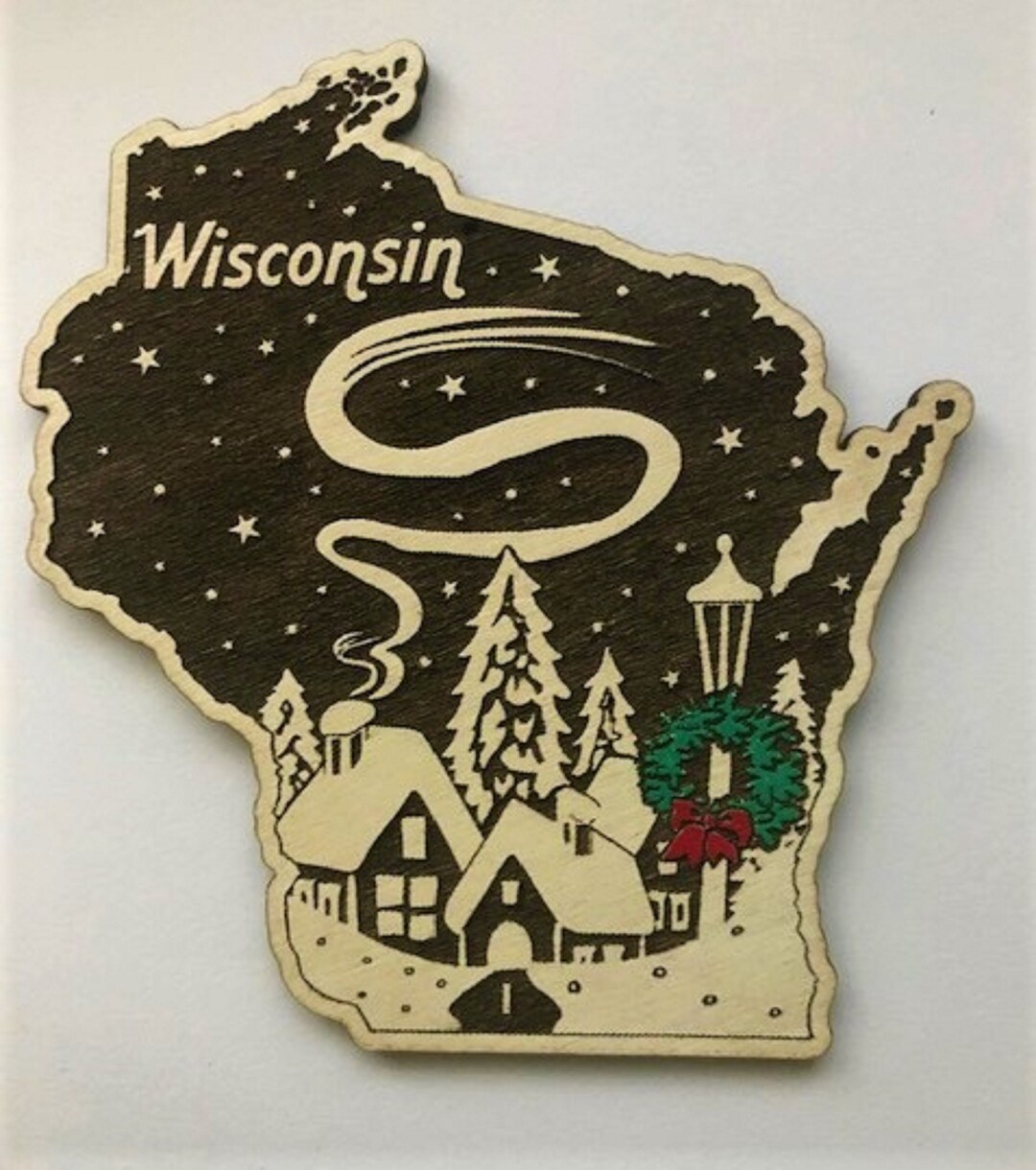 Wisconsin Wreath Christmas Ornament, Wisconsin Ornament, Wisconsin Art ...