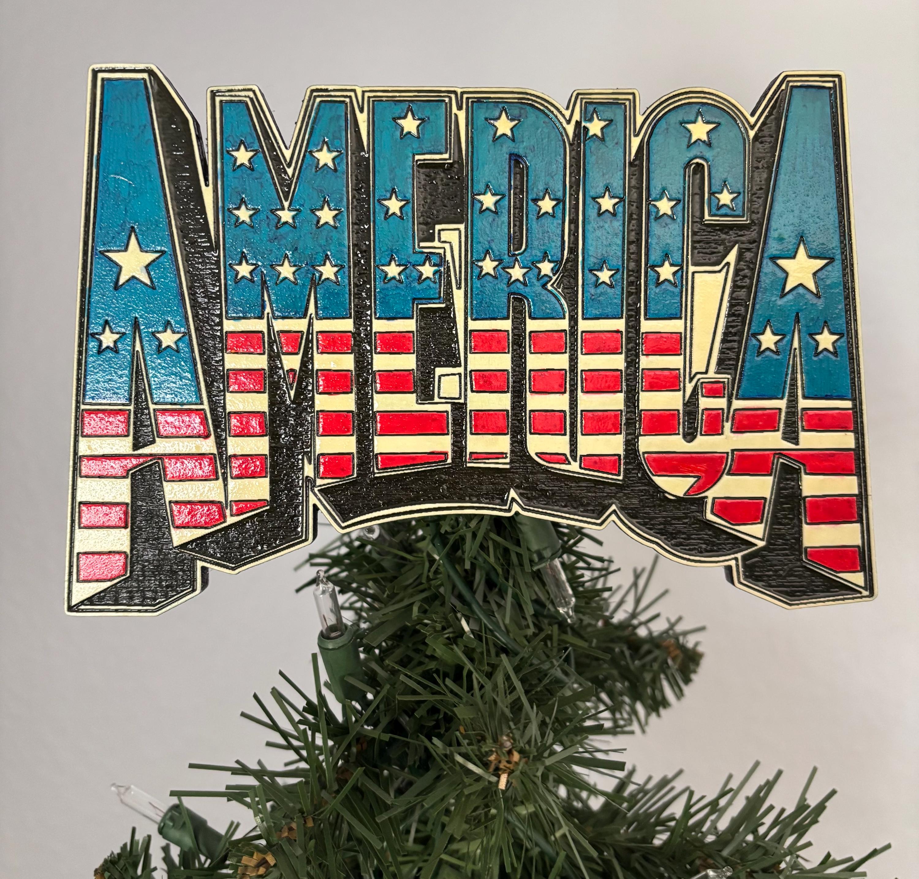 American Flag Christmas Tree Topper: Laser Cut Wood USA Pride - Etsy