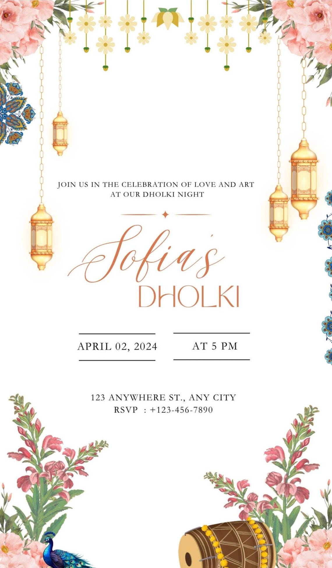Pink Floral Dholki Invitation Template: Elegant Muslim Wedding (digital ...