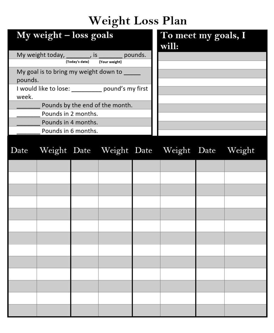 Weight Loss Plan and Log Printable / Exercise Plan and Log Printable - Etsy