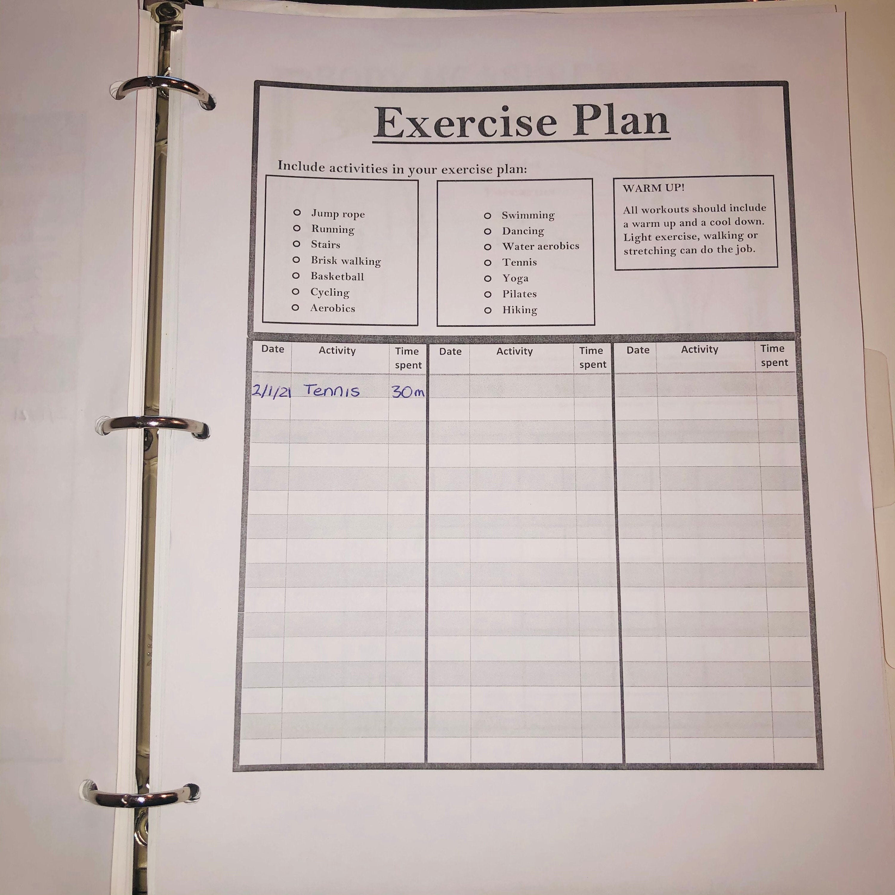 Weight Loss Plan and Log Printable / Exercise Plan and Log Printable - Etsy