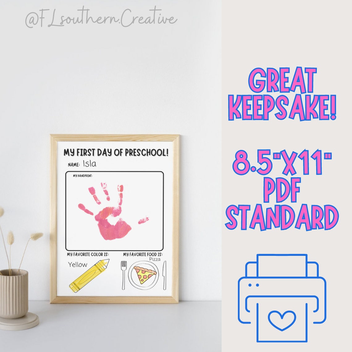 First Day of Preschool Handprint Craft - Instant Download PDF 8.5"x11 ...
