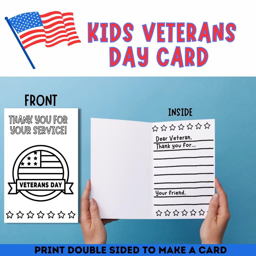 Veterans Day Card Printable for Kids | Instant Download | USA Thank You ...