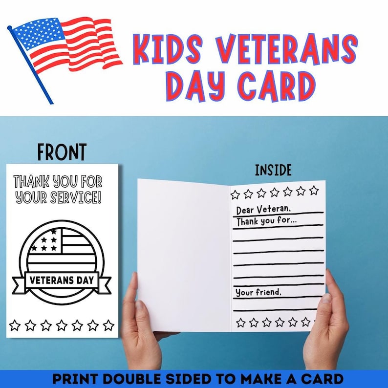 Veterans Day Card Printable for Kids | Instant Download | USA Thank You ...