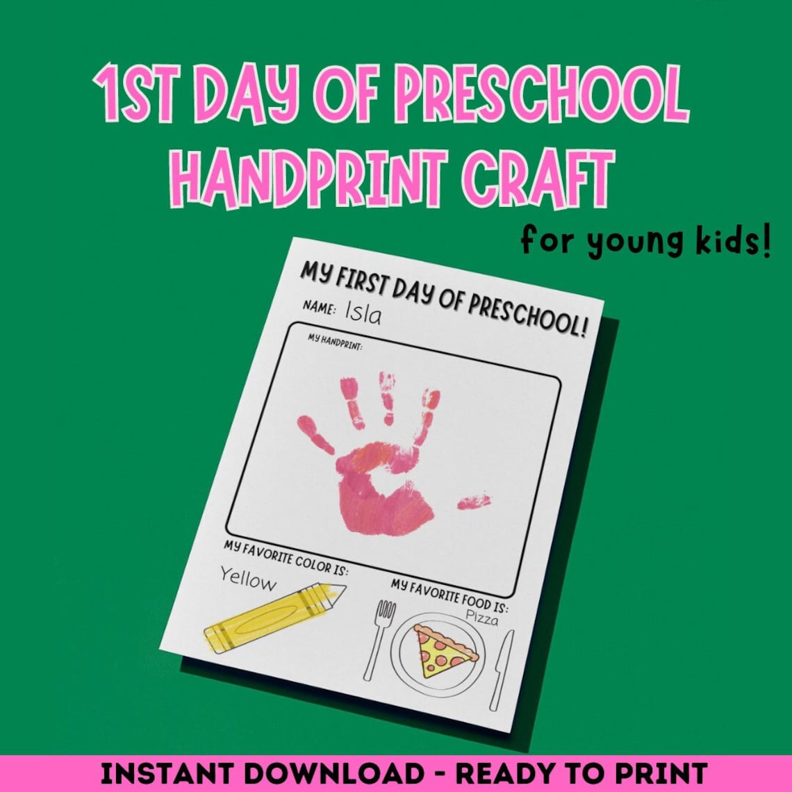 First Day of Preschool Handprint Craft - Instant Download PDF 8.5"x11 ...