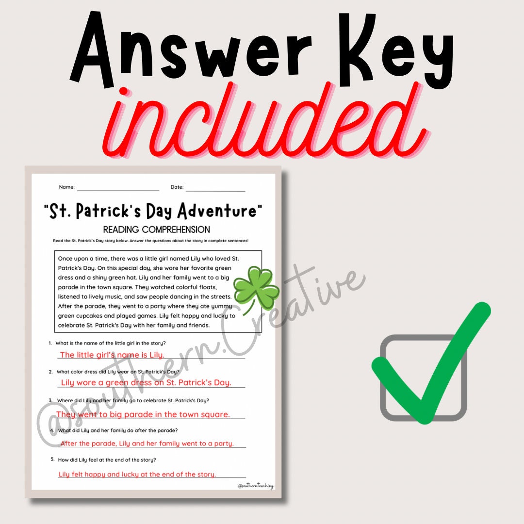 St. Patricks Day Story Reading Comprehension and Questions for First Grade Level - Etsy