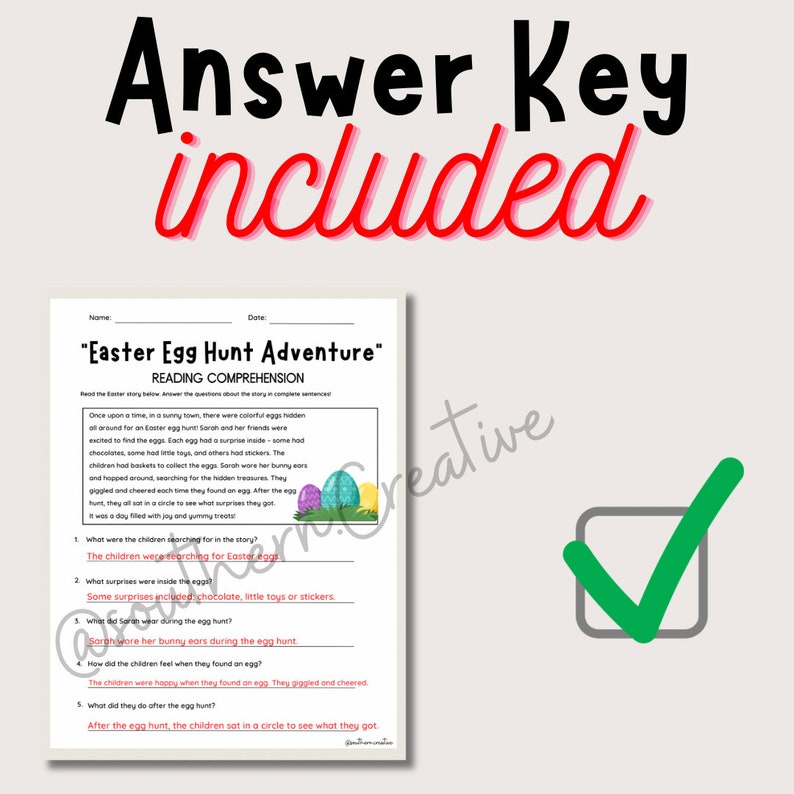 Easter Egg Hunt Adventure: First Grade Reading Comprehension Worksheet ...