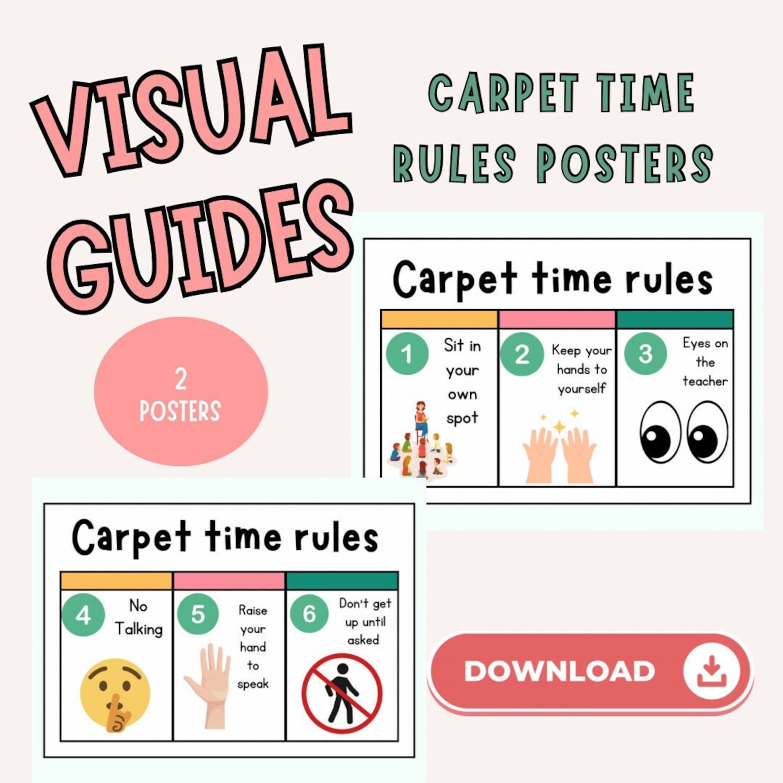 Carpet and Circle Time Visual Guide Posters for Classroom, Preschool ...