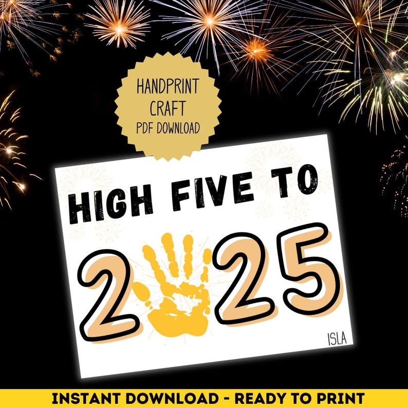 High Five to 2025 New Years Printable Handprint Happy New Year 2025 PDF ...