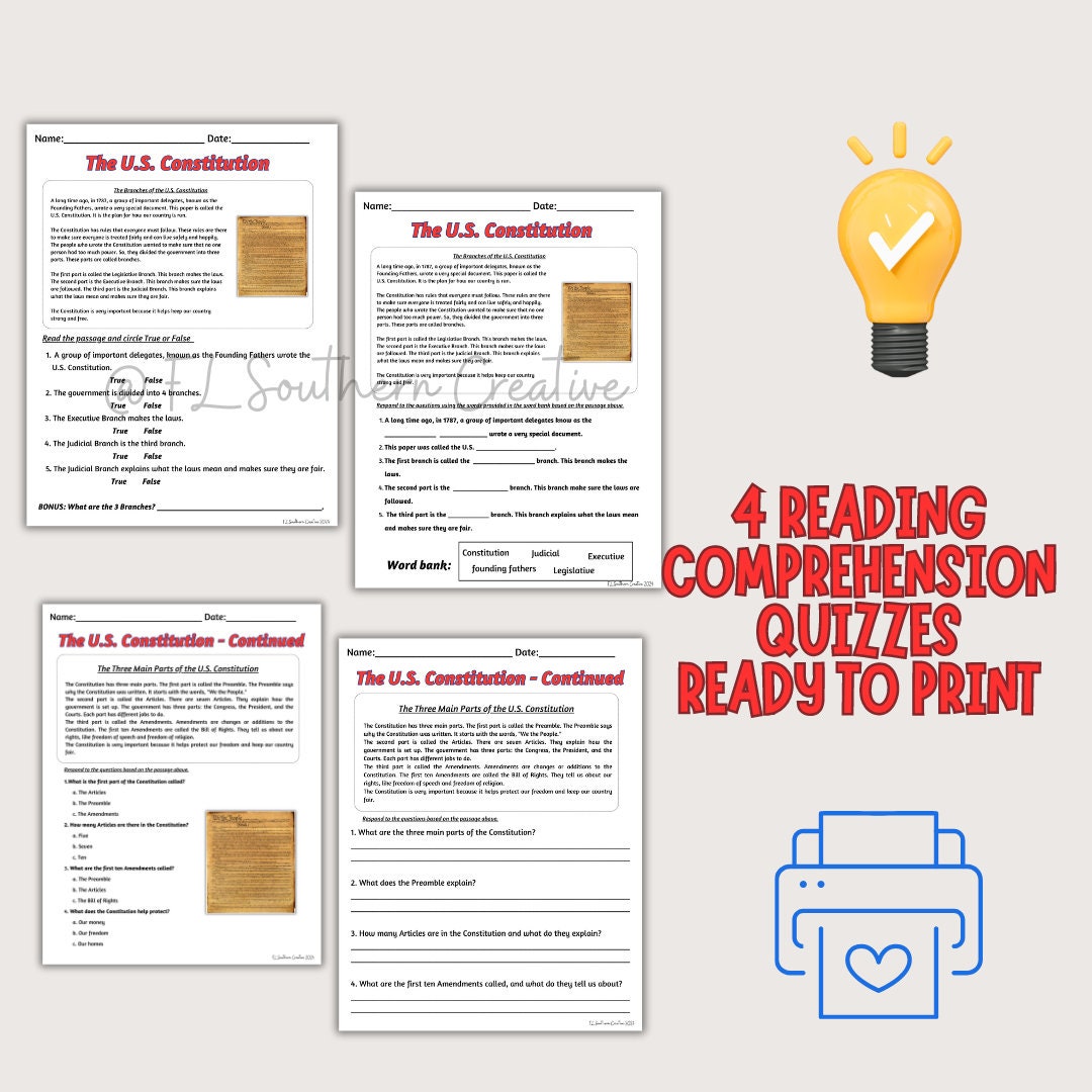 The U.S. Constitution Worksheets and Quizzes for Social Studies | Bill ...