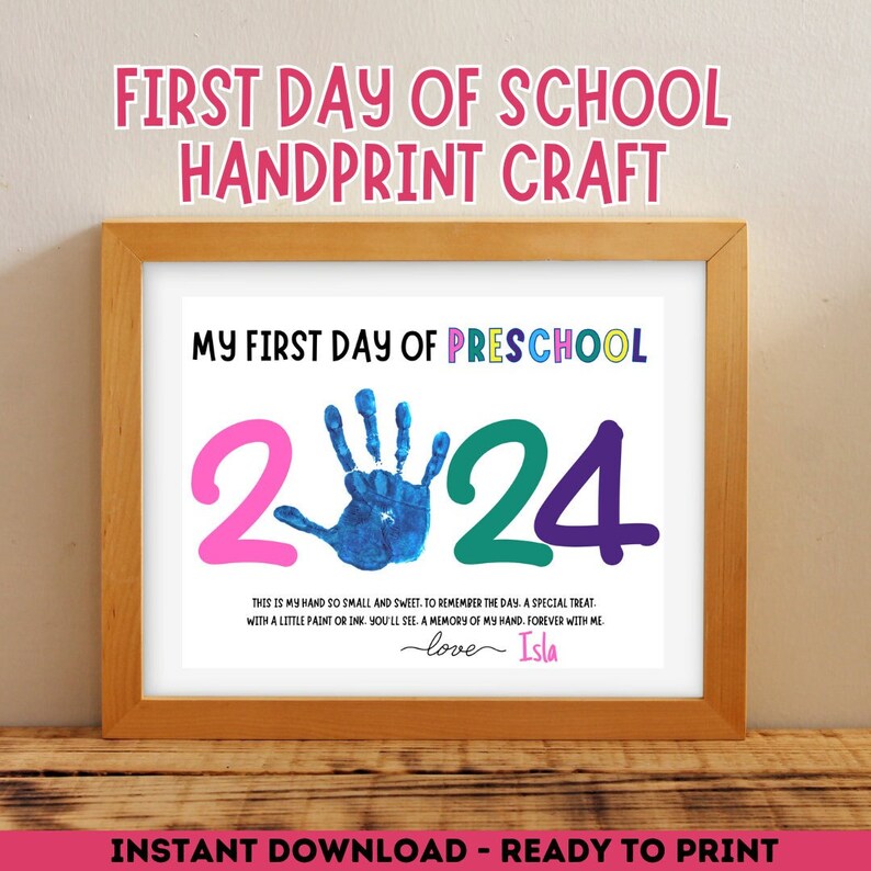 First Day of Preschool Handprint Poem Keepsake for Parents Instant ...