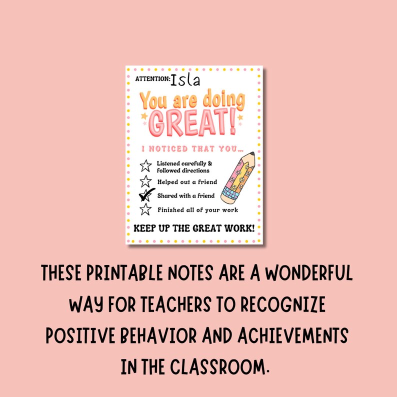 Positive Student Classroom Notes "you Are Doing Great" Student Card ...