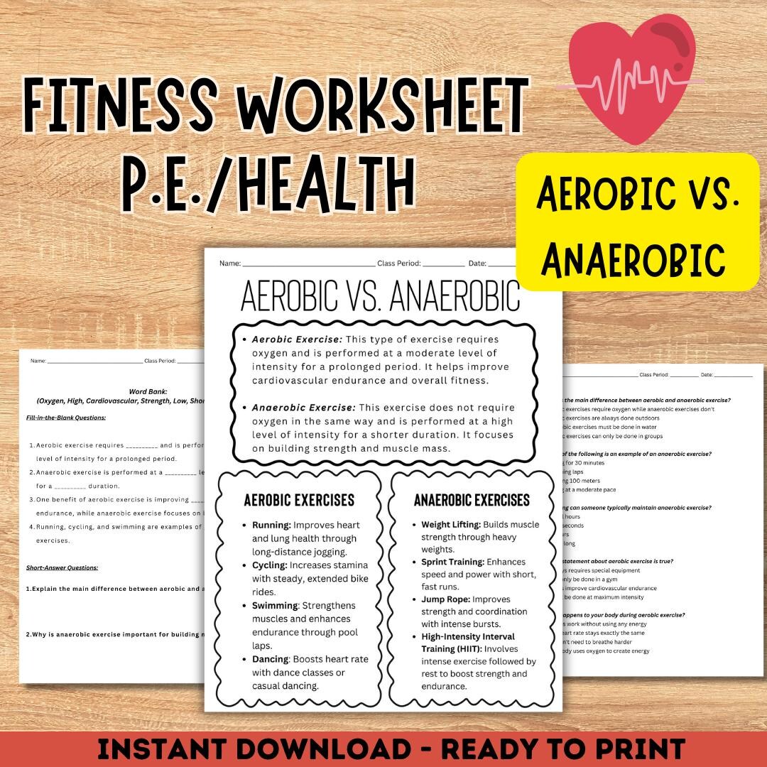 Aerobic Vs Anaerobic Worksheets - 3 Pages - PDF Printable for Middle ...