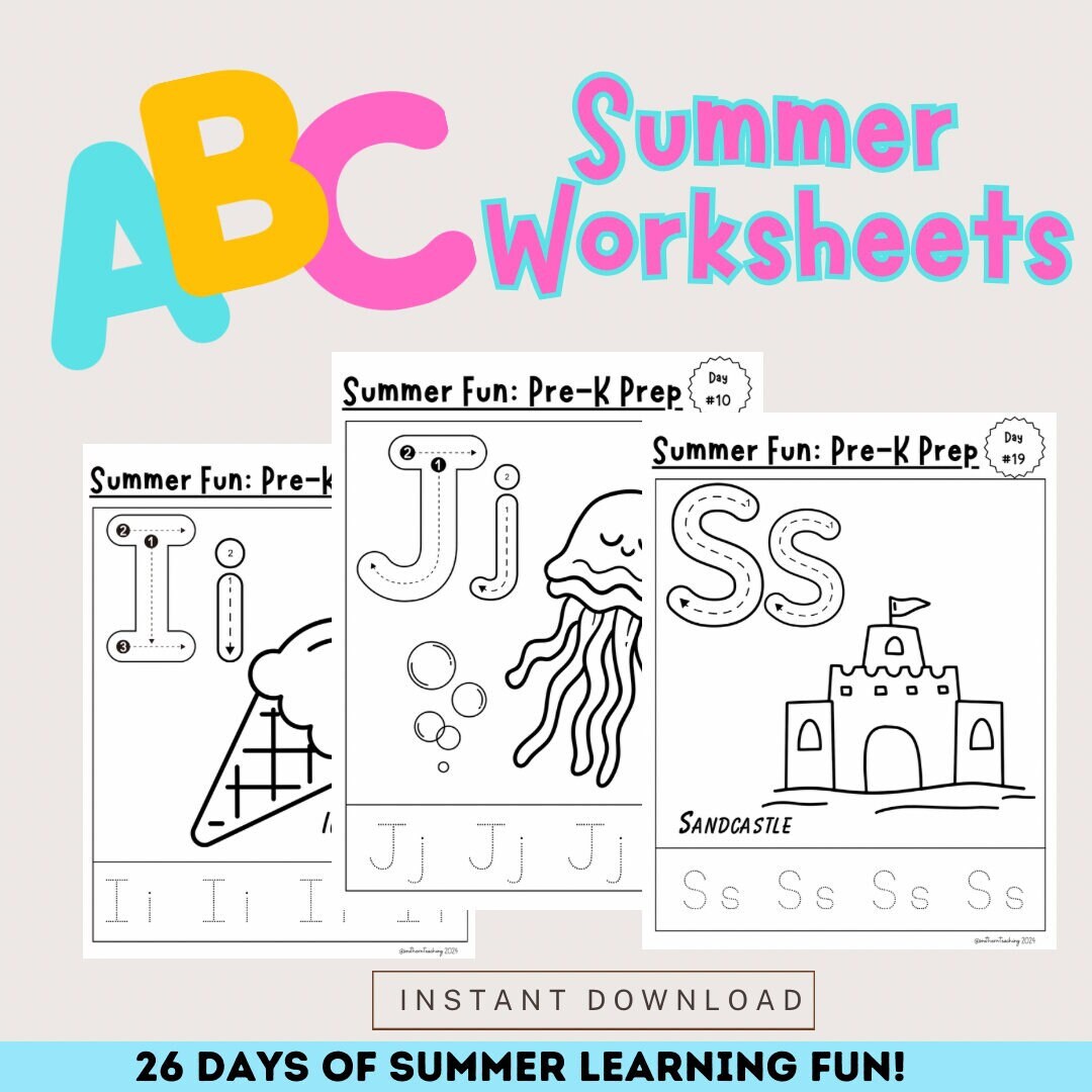 ABC Summer Worsksheets for Pre-k Prep, Trace and Color the Alphabet - Etsy