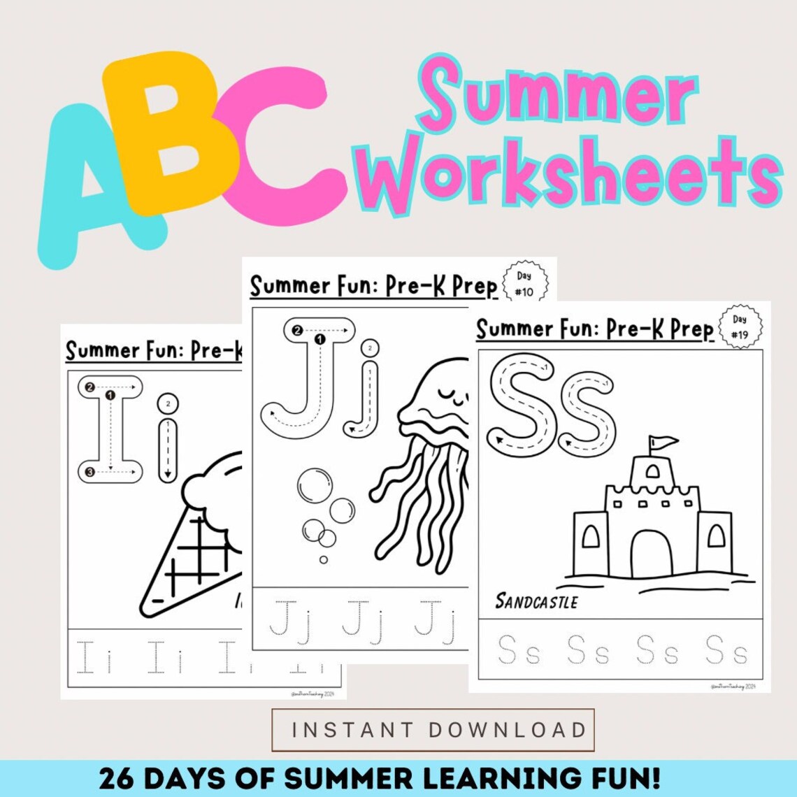 ABC Summer Worsksheets for Pre-k Prep, Trace and Color the Alphabet - Etsy