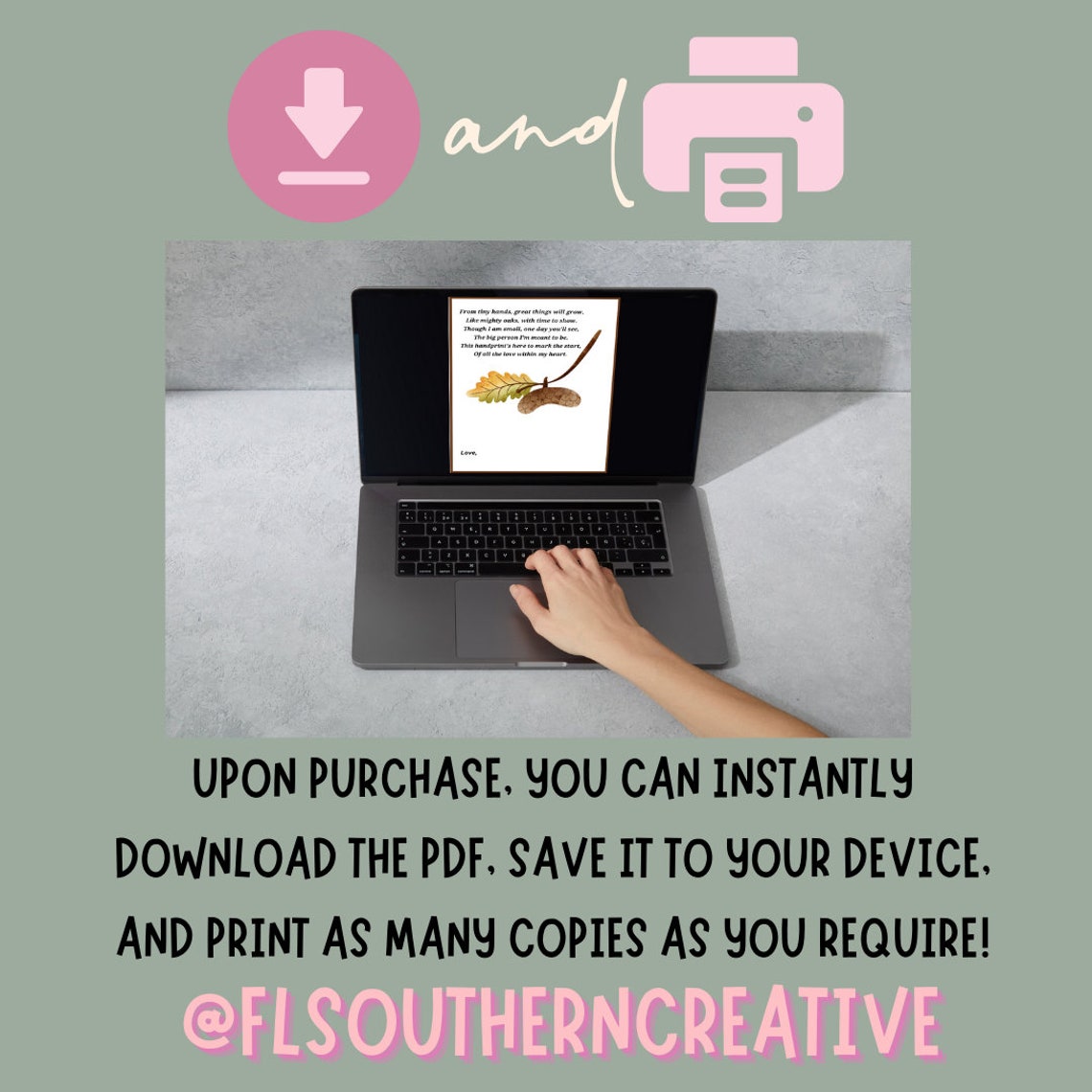 Fall Acorn Handprint Craft Poem | 8.5x11" Printable PDF | Instant ...