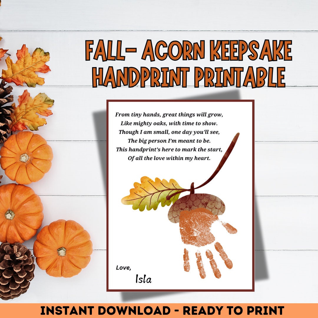 Fall Acorn Handprint Craft Poem | 8.5x11" Printable PDF | Instant ...