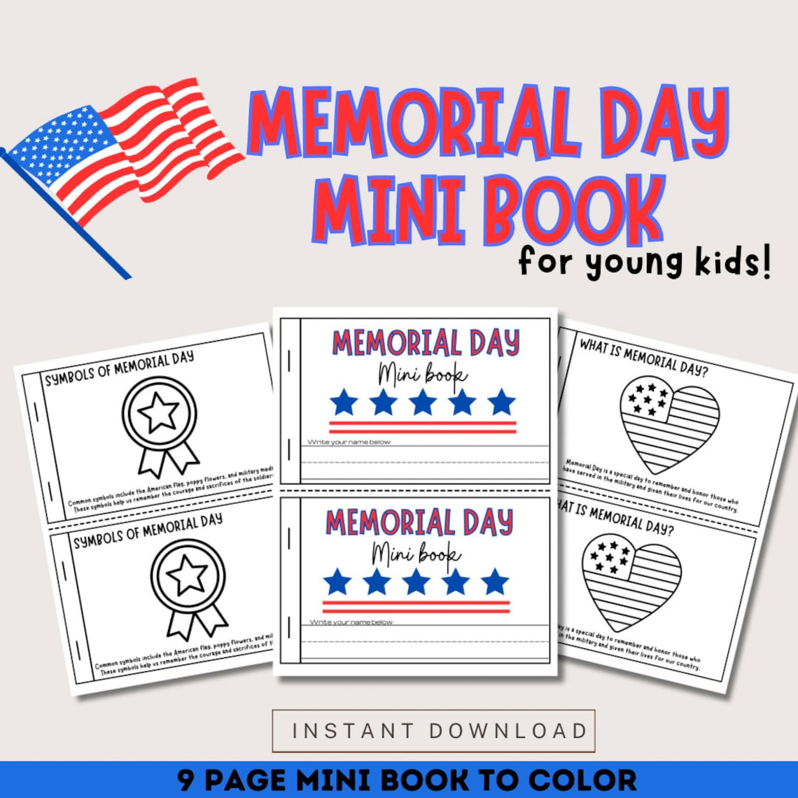 Memorial Day Mini Book for Kids: Coloring, Memorial Day Facts ...