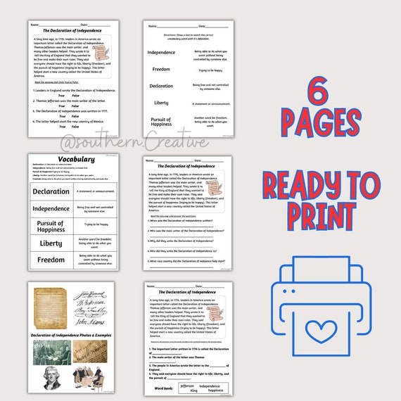 Hoja De Trabajo Para Comprender La Declaración De Independencia