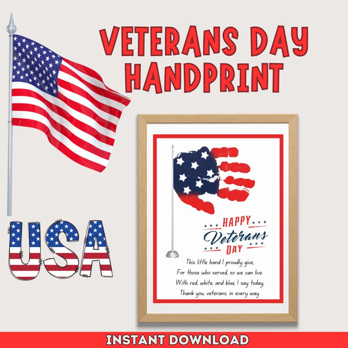 Veterans Day Handprint Poem Craft | Instant Download | Veterans Day ...