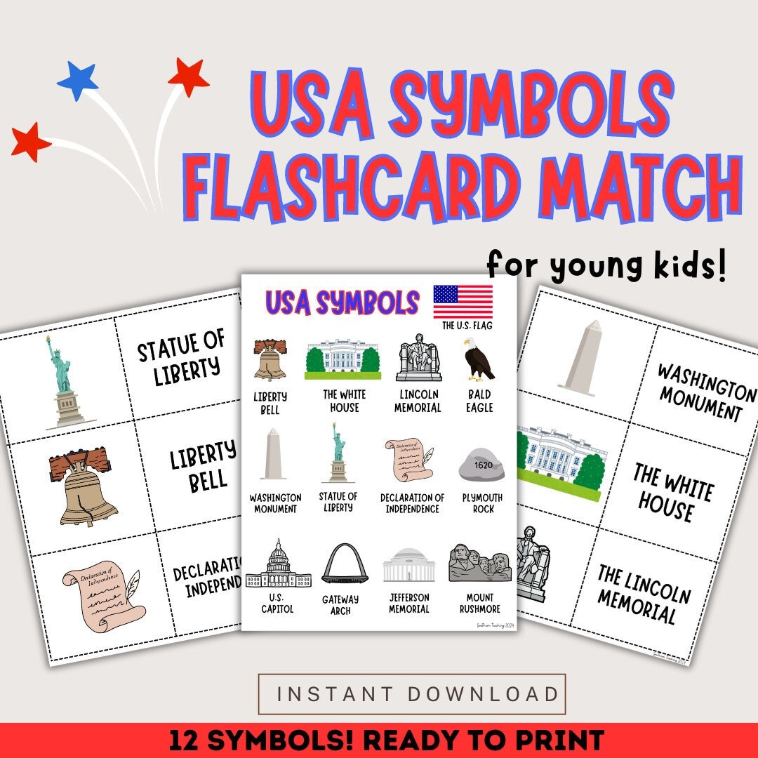 USA Symbols Flashcards & Matching Learning - INSTANT PDF Download - Etsy