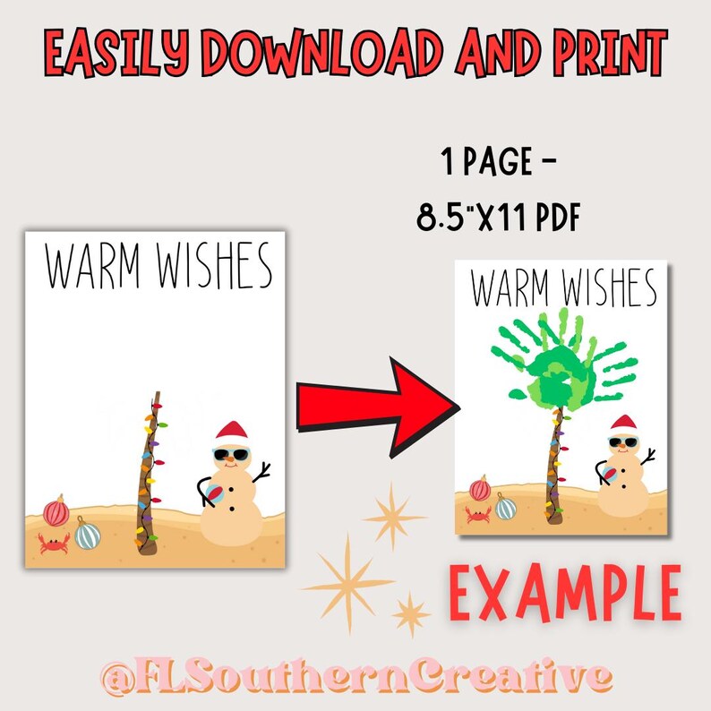 Christmas Palm Tree Handprint Craft for Kids - Instant Download | Beach ...