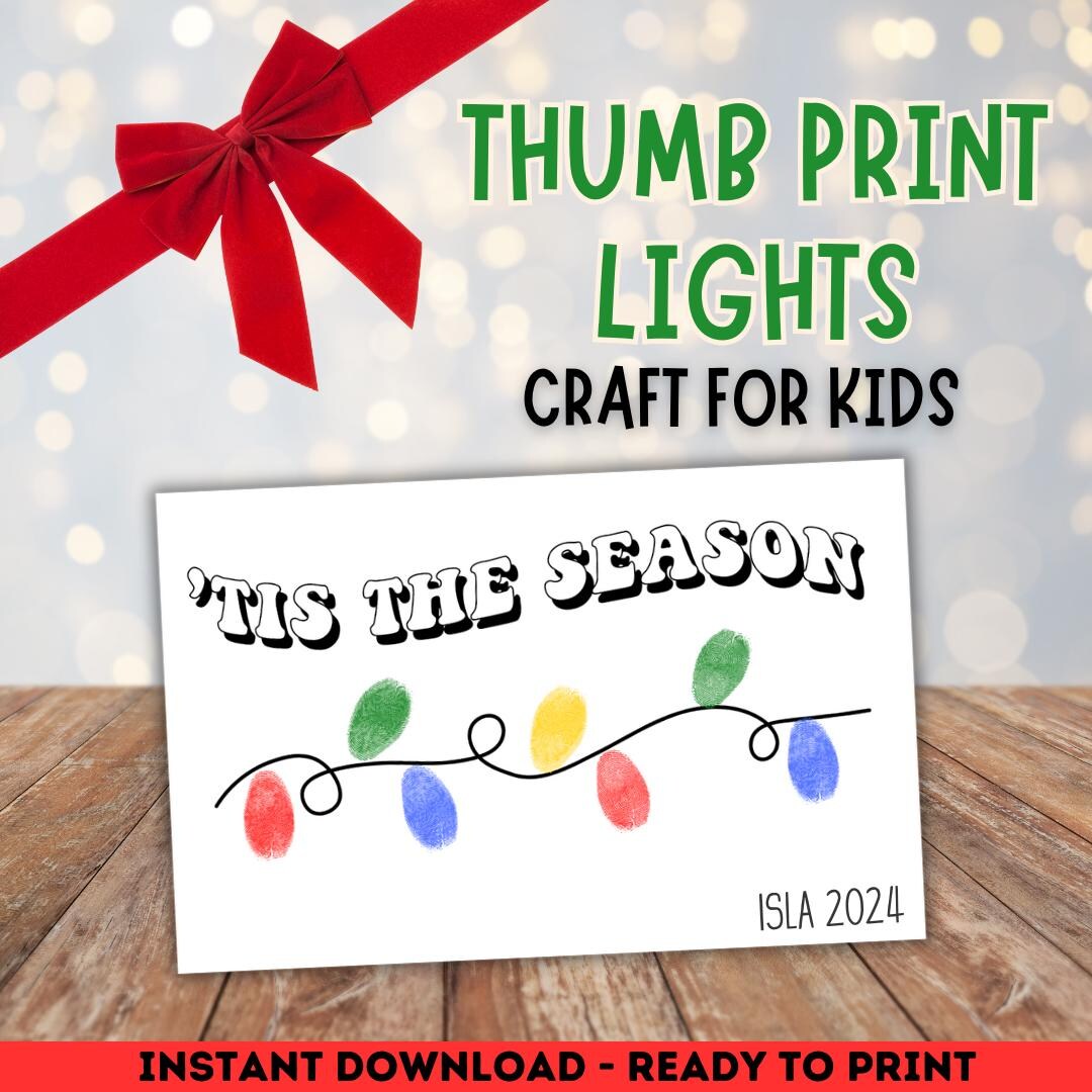 Tis the Season Thumbprint Craft for Kids - Instant Download | Christmas ...