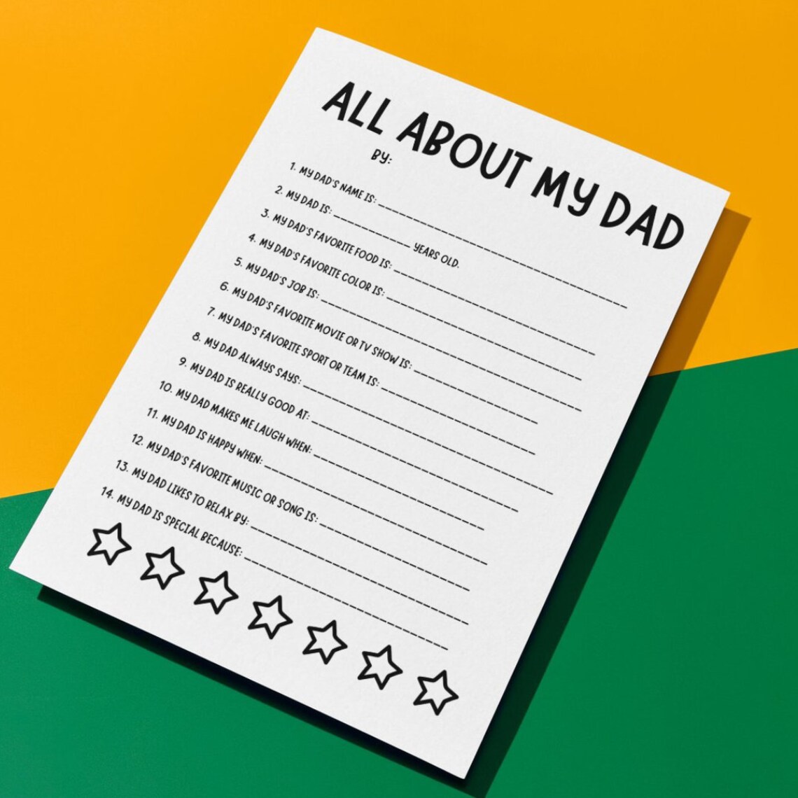 Fathers Day All About My Dad Information Sheet and Drawing, Instant ...