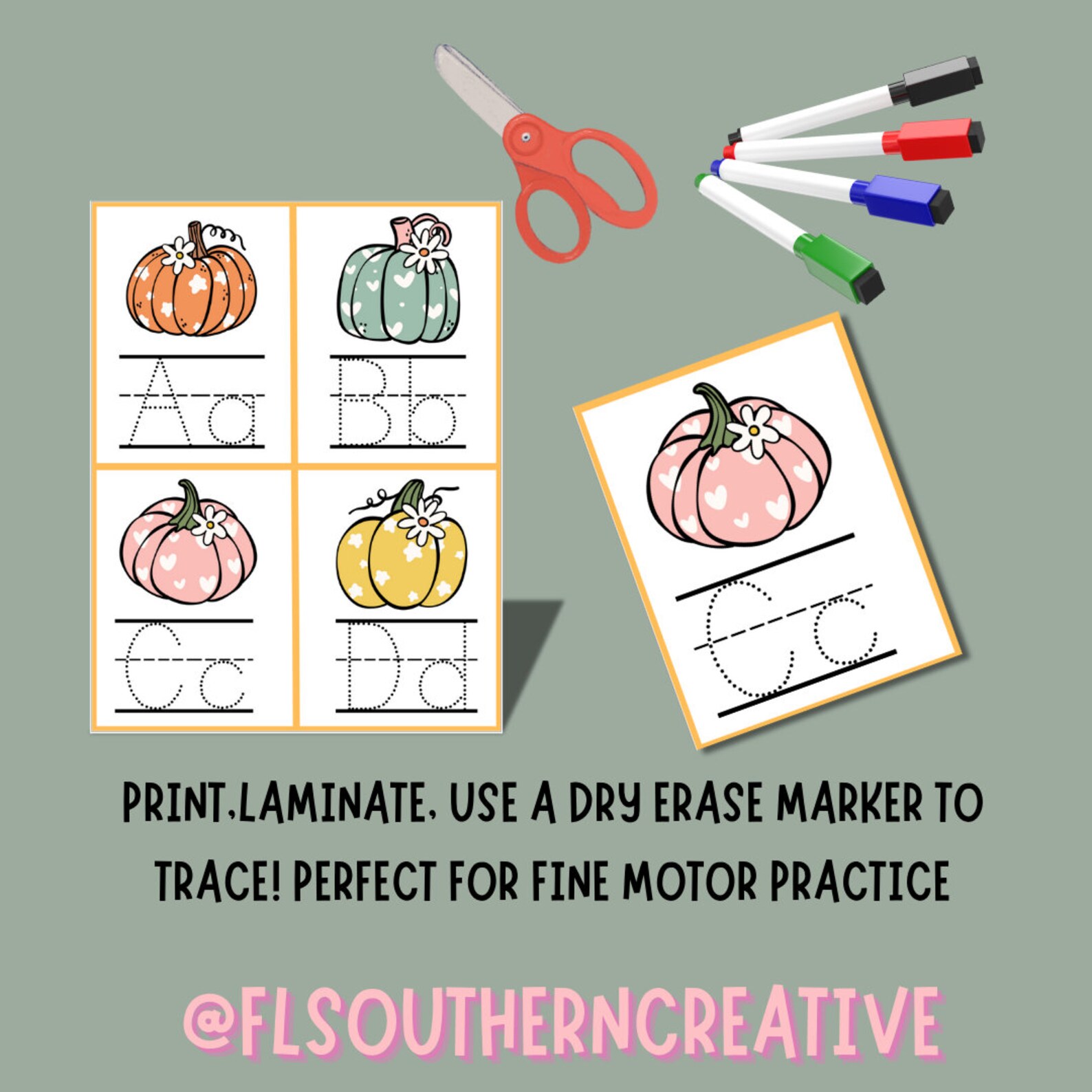Cute Retro Pumpkin ABC Tracing Cards| Instant Download| Letter Practice ...