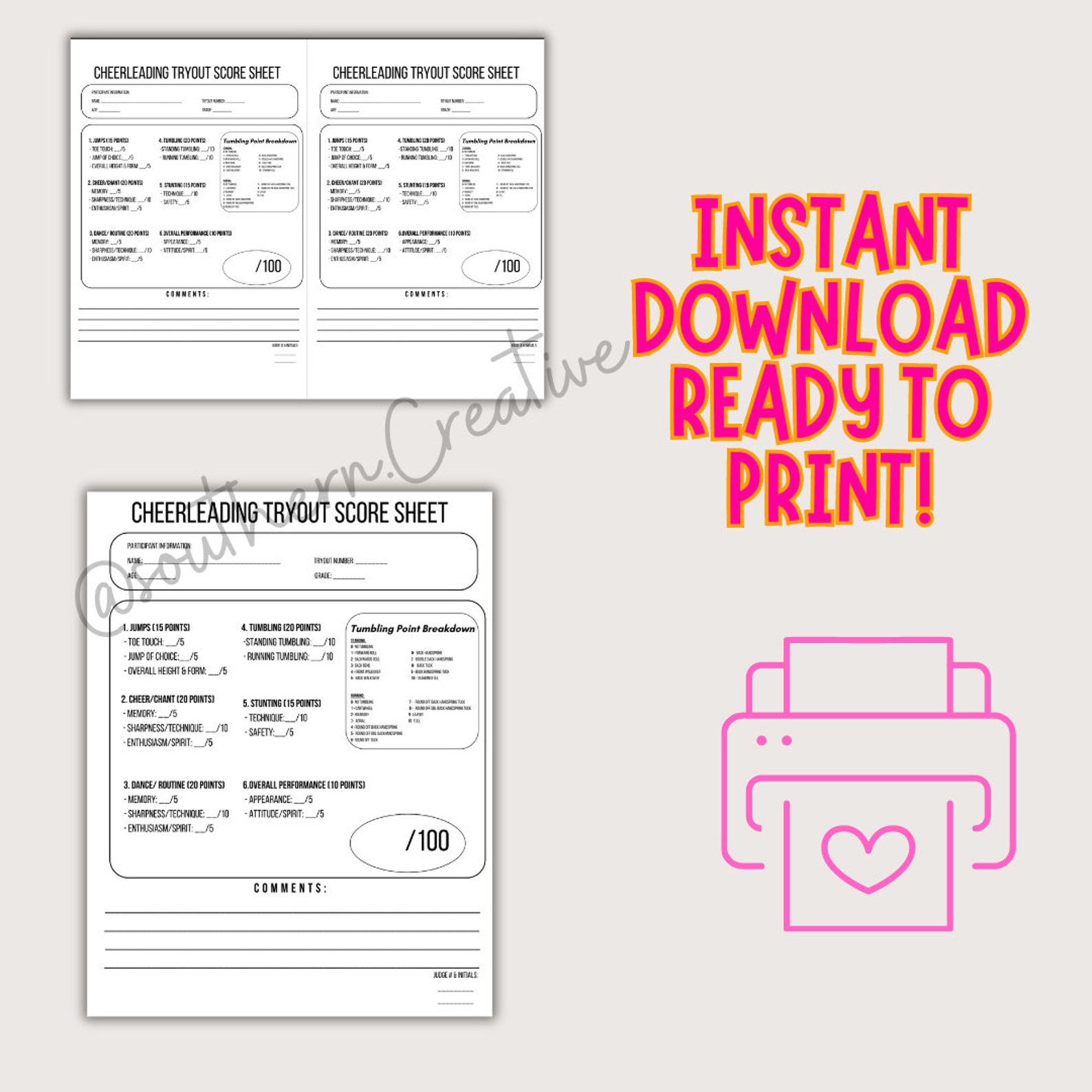Cheerleading Tryout Score Sheet Form Instant Download - Etsy