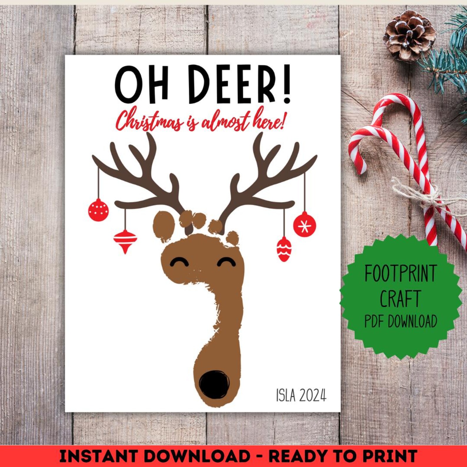 Reindeer Footprint Craft for Kids Instant Download Christmas Holiday ...