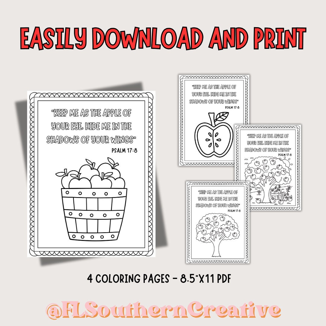 Apple Fall Verse Coloring Psalm 17:8 | Instant Download | Religious ...