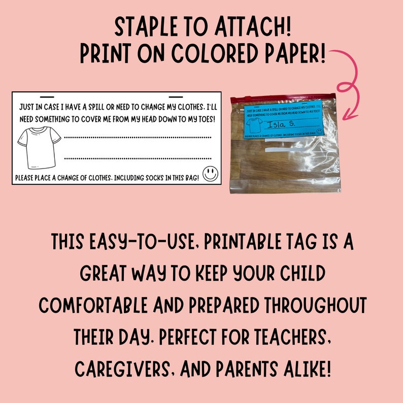Instant Download - Preschool Change of Clothes Tag - 8.5"x11" PDF - Etsy