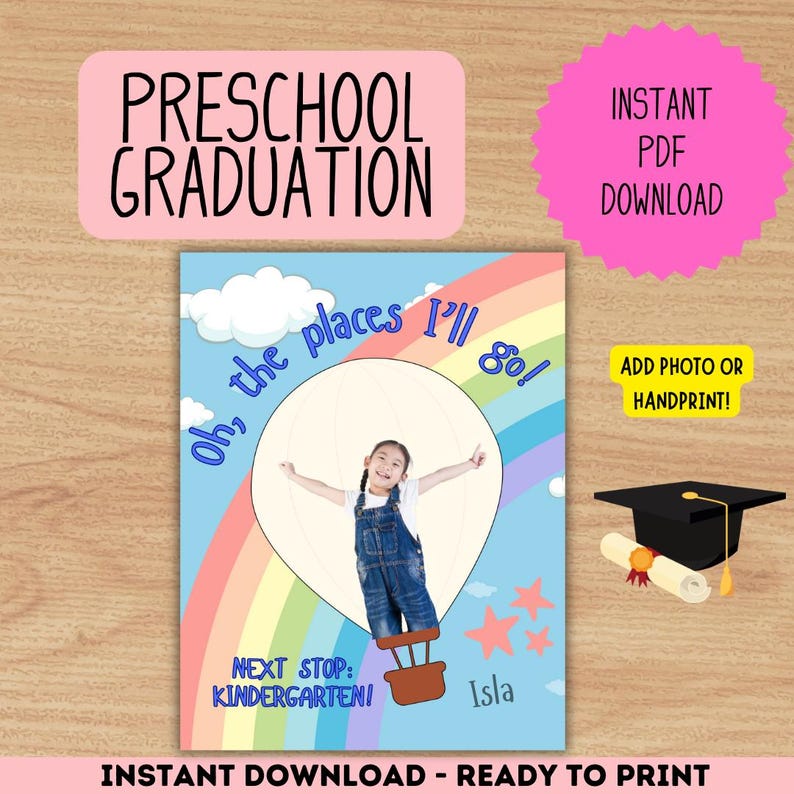 Oh the Places I'll Go | Printable Preschool Graduation Craft | Instant ...