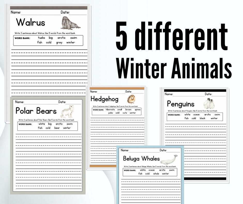 Winter Animals Writing 1st Grade. Beluga Whales, Penguins, Polar Bears ...