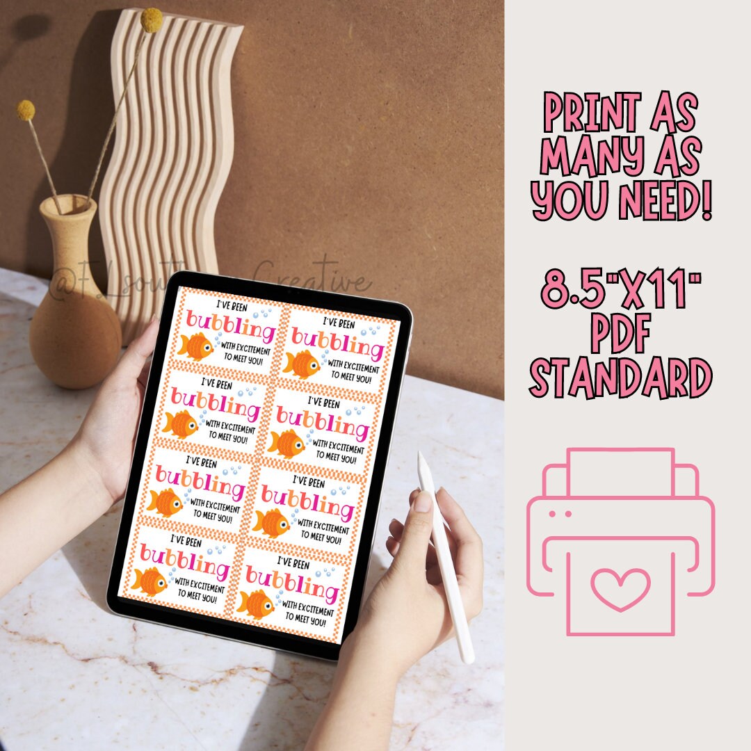 Bubble Gift: "i Am Bubbling With Excitement to Meet You" Tags - Instant ...