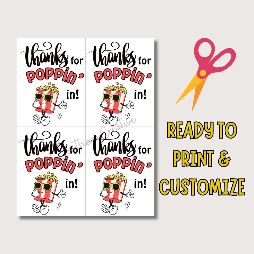 Back to School "thanks for Poppin In" Popcorn Tag Printable - Instant ...