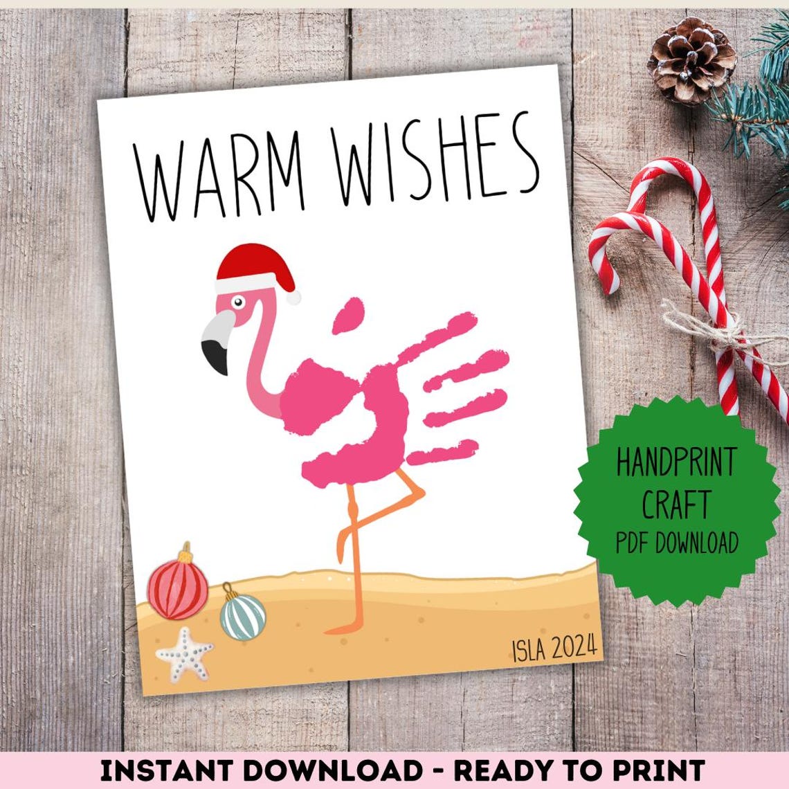 Christmas Handprint Craft for Kids Instant Download Flamingo Holiday ...