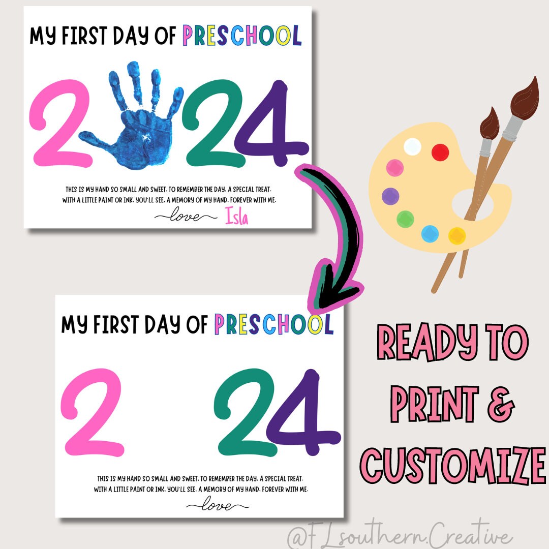 First Day of Preschool Handprint Poem Keepsake for Parents Instant ...